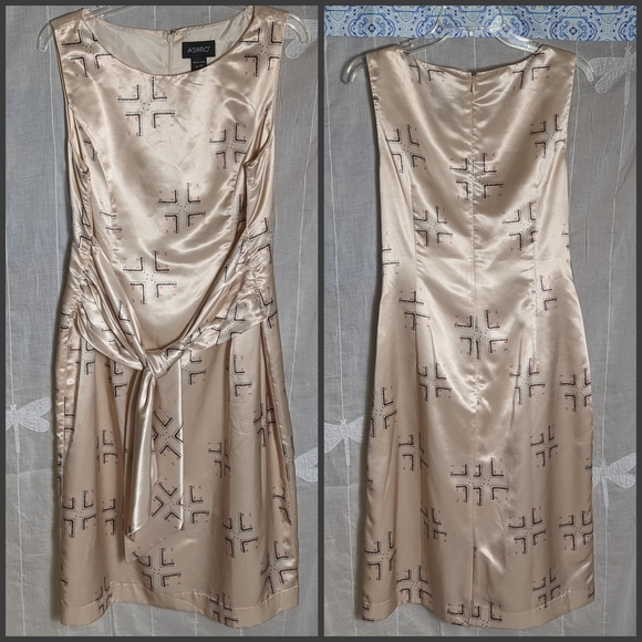 Ashro | Dresses | Ashro Satiny Tan Shift Wattached Sash Sz 4 | Poshmark